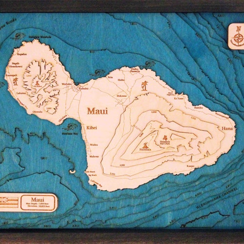 Maui Wood Carved Topographic Depth Chart / Map - Etsy