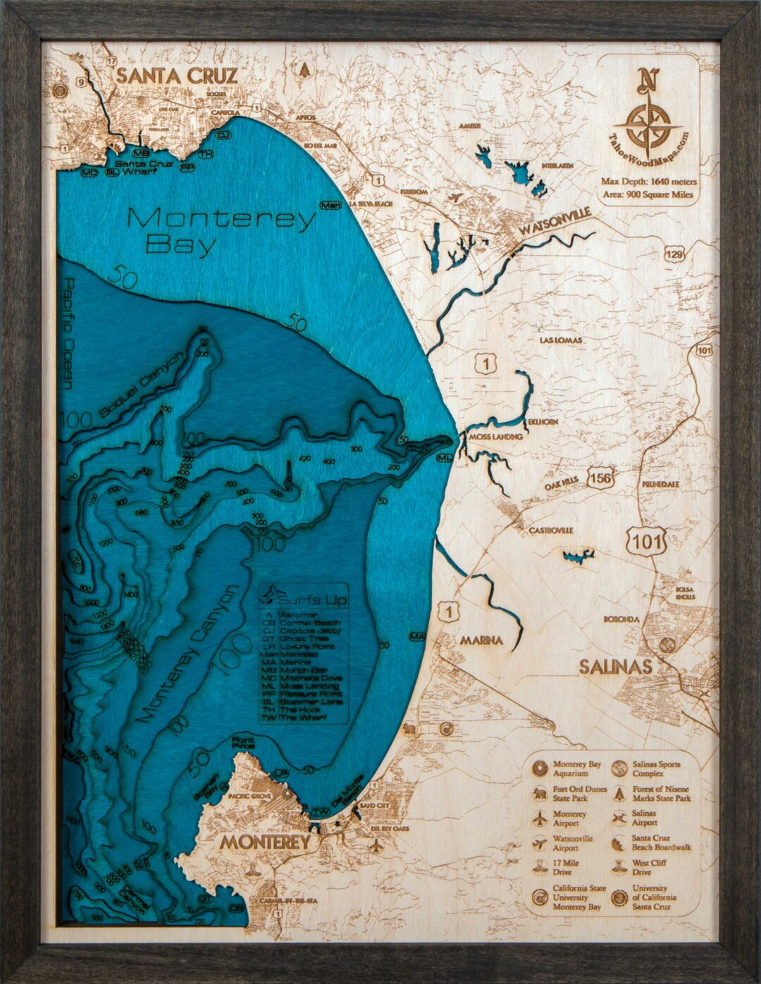 Monterey Bay 3D Wood Map - Etsy