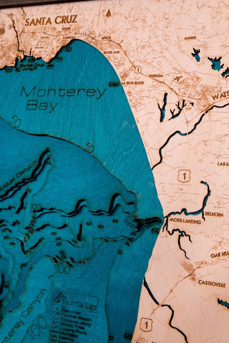 Monterey Bay 3D Wood Map - Etsy