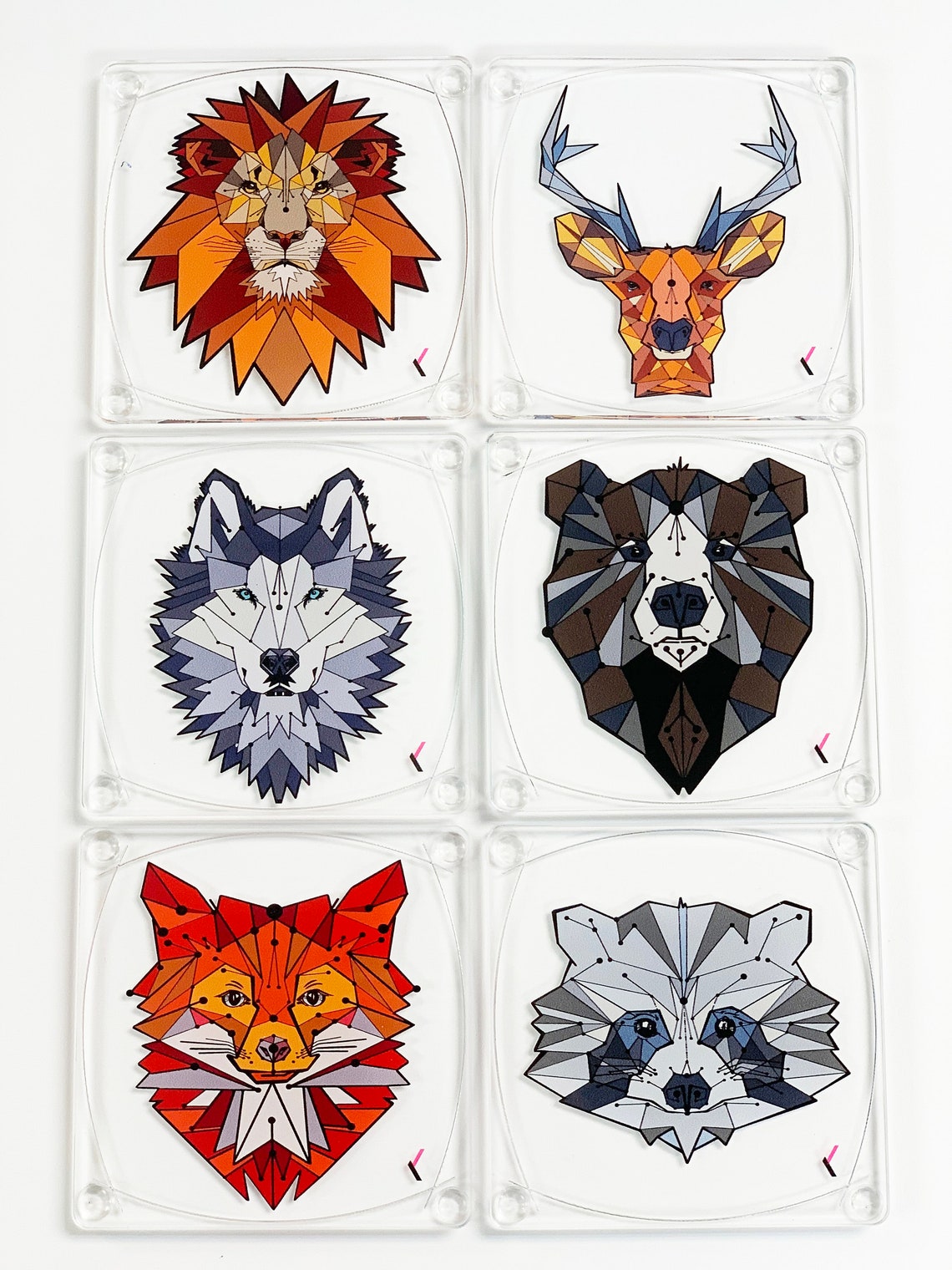 Geometric Animal Faces Printed Set of 6 Decorative Acrylic - Etsy
