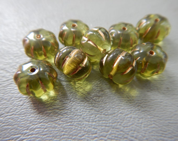 Czech Glass Clear Olive Green Melons With Gold DS 2401 - Etsy