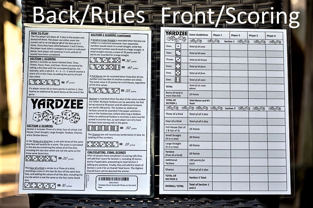 Laminated Yardzee Score Card With Rules on Back Dry Erase | Etsy Canada
