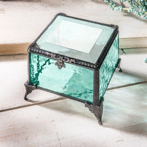 Turquoise Glass Box Jewelry Box Decorative Keepsake Gift for Her Vanity ...