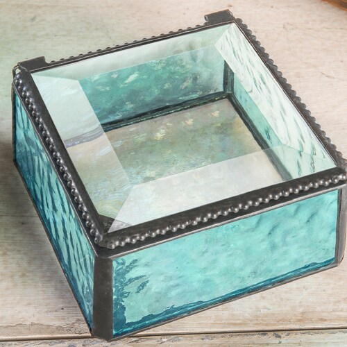 Turquoise Glass Box Jewelry Box Decorative Keepsake Gift for - Etsy