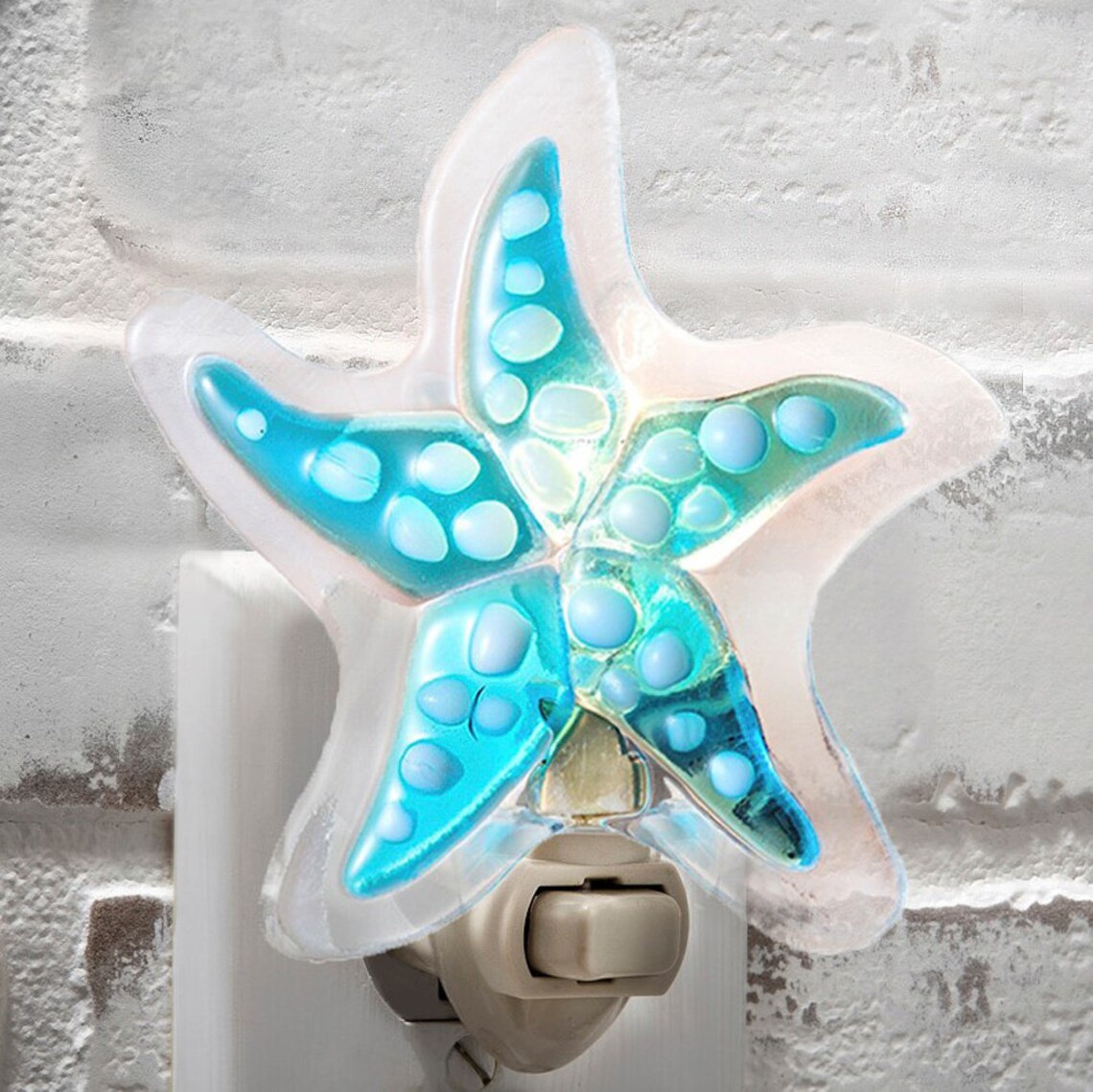 Starfish Night Light Aqua Blue Fused Glass Decorative Accent | Etsy