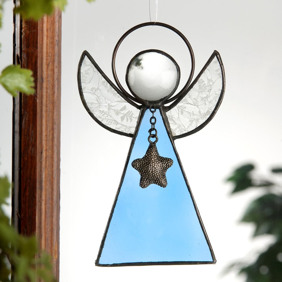 Angel Ornament Window Sun Catcher Blue Stained Glass Christmas - Etsy
