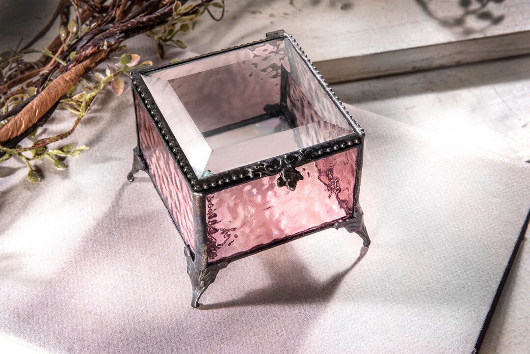 Pink Jewelry Box Glass Box Decorative Keepsake Gift for Her Vanity ...