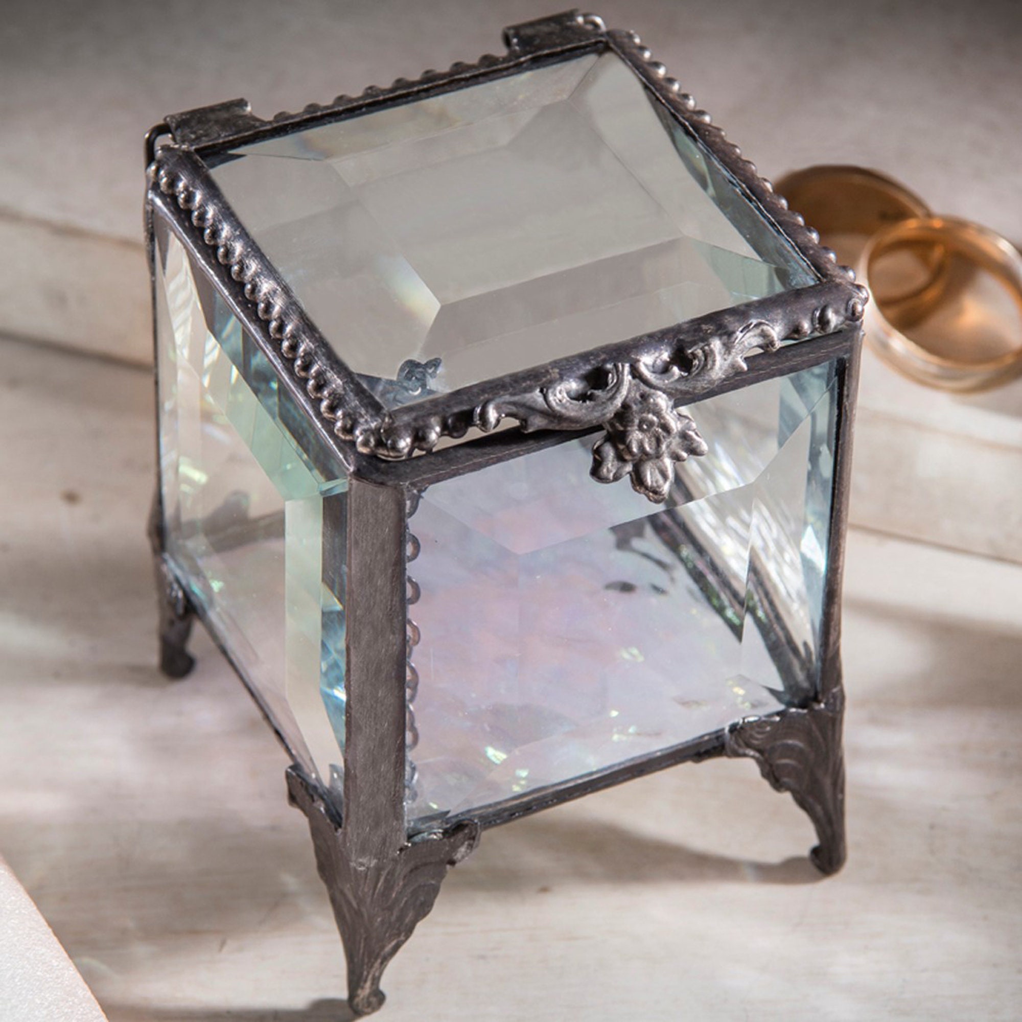 Clear Glass Box Crystal Beveled Jewelry Box Decorative Etsy