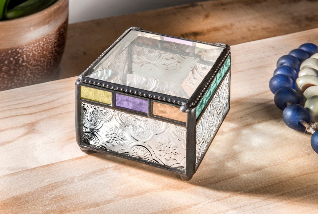 Jewelry Box Purple Turquoise Blue Green Glass Box Trinket Case Keepsake ...