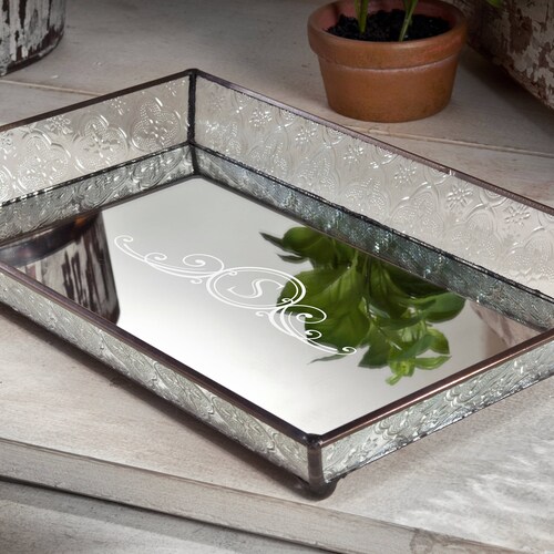 Personalized Glass Tray Vanity Organizer Mirrored Tray With Etsy