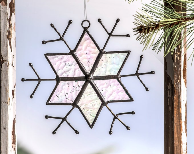 Snowflake Ornament Window Sun Catcher Iridescent Glass Christmas Tree ...