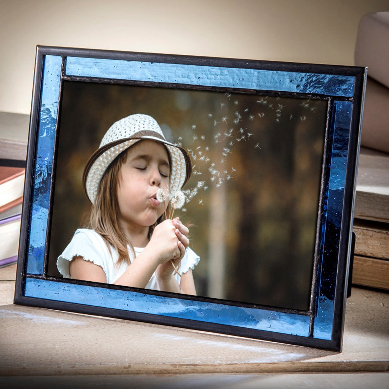 Blue Picture Frame 5x7 or 4x6 Stained Glass Photo Frame Easel - Etsy