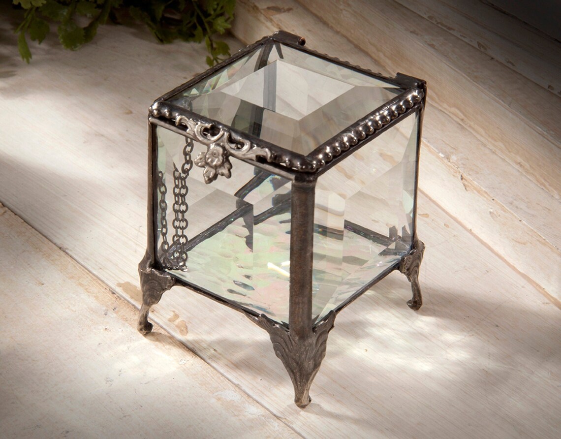 Clear Glass Box Crystal Beveled Jewelry Box Decorative Etsy