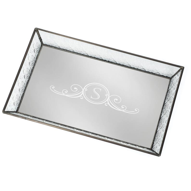 Personalized Glass Vanity Tray Vintage Glass Slanted Sides Etsy