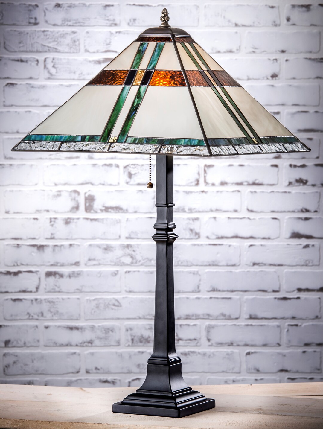 Large Table Lamp Mission Stained Glass Lamp Craftsman Dresser Bedroom ...
