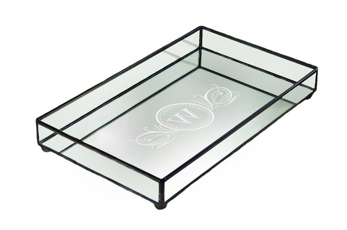 Monogrammed Glass Tray Vanity Organizer Mirrored Tray With | Etsy