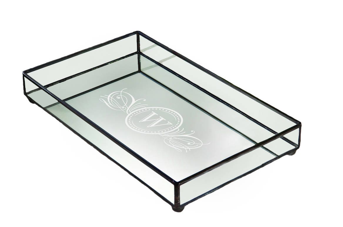 Monogrammed Glass Tray Vanity Organizer Mirrored Tray With | Etsy