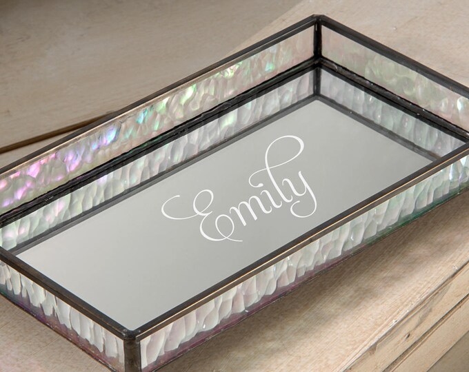 Personalized Glass Vanity Tray With Iridescent Stained Glass Sides and ...