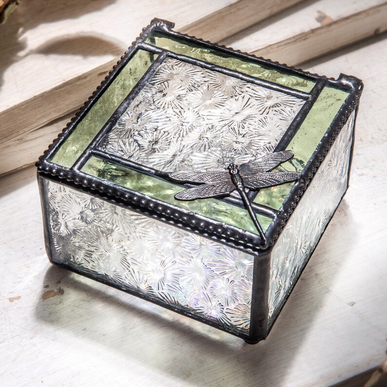 Dragonfly Box Jewelry Case Green Stained Glass Decorative - Etsy