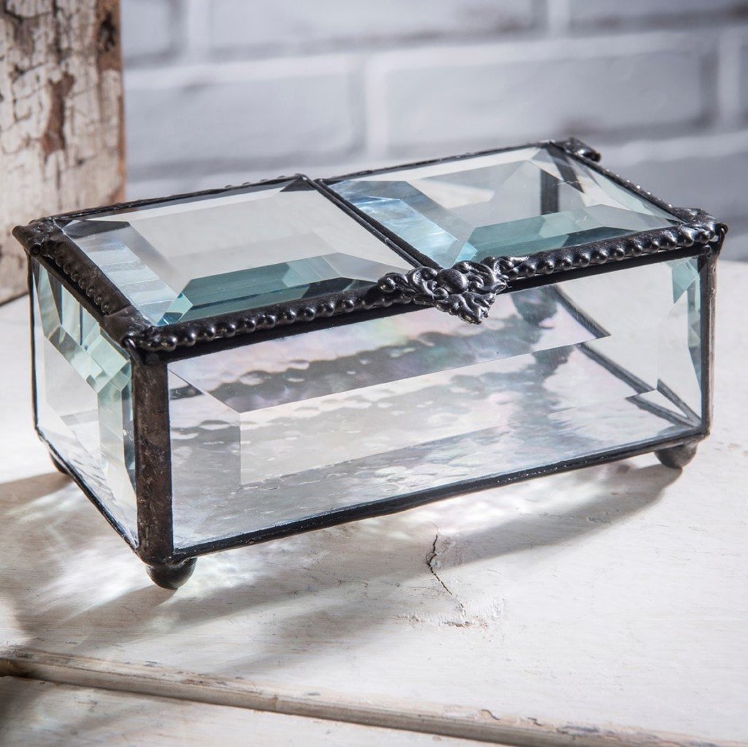 Crystal Glass Box Jewelry Keepsake Box Decorative Display Clear Beveled ...