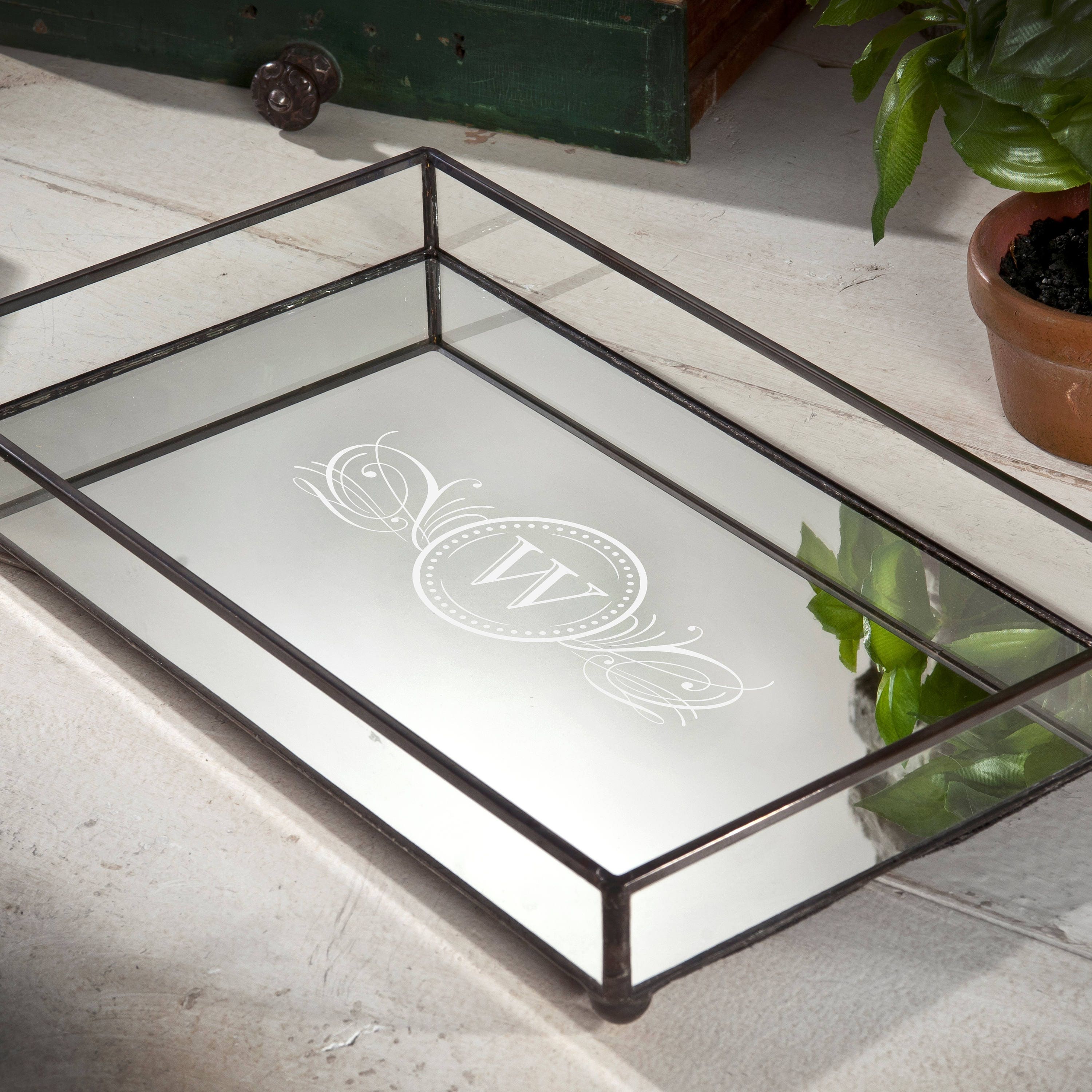 Monogrammed Glass Tray Vanity Organizer Mirrored Tray With | Etsy