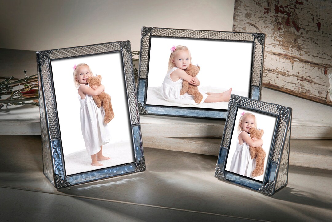 Blue Picture Frame 4x6 or 2.5 X3.5 Photo Stained Glass Tabletop Small ...