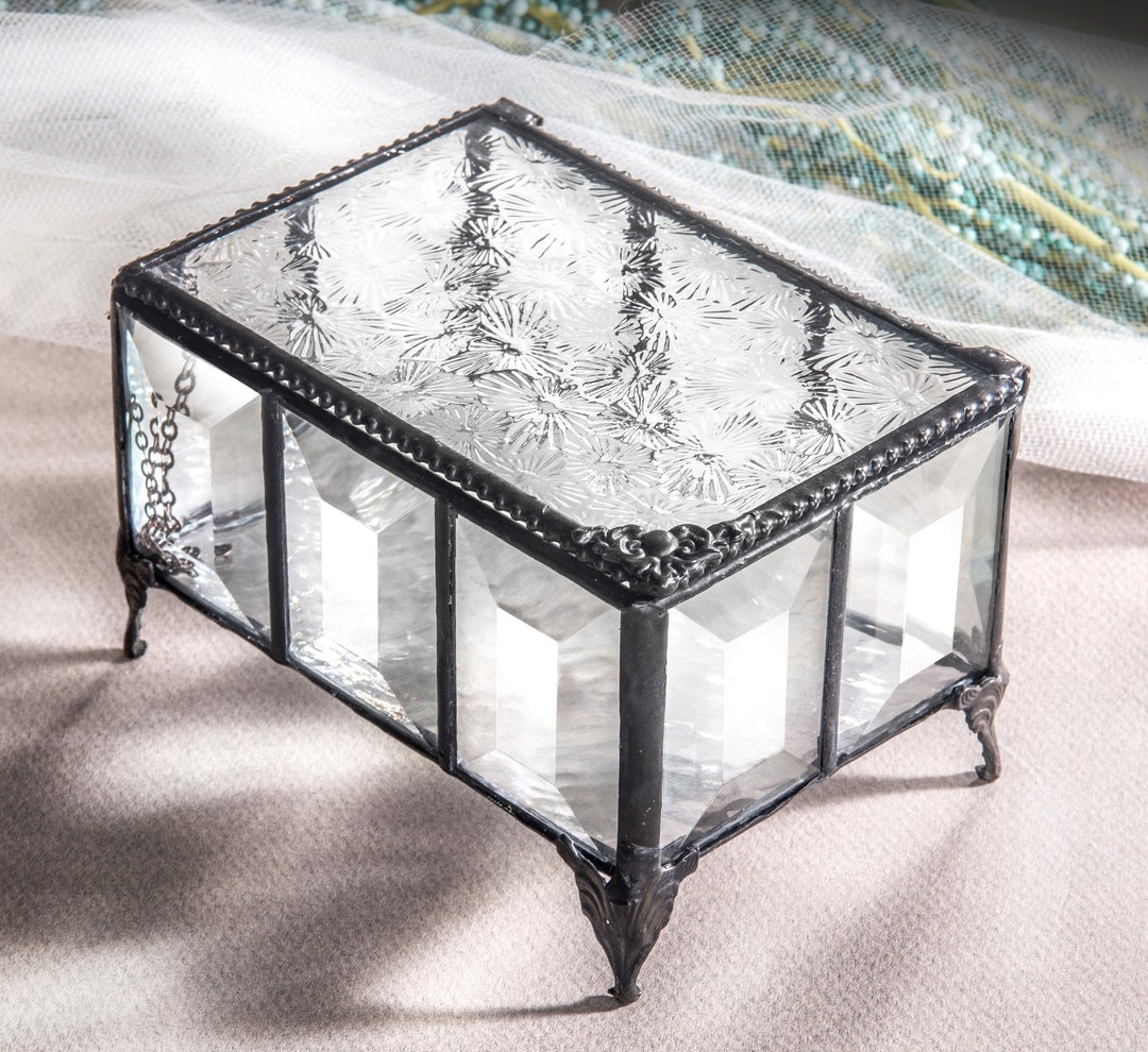 Crystal Box Jewelry Box Clear Beveled Glass Decorative Vanity Display ...