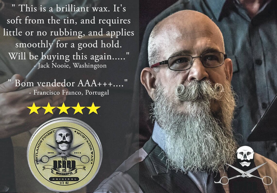 The Beard & the Wonderful, Portland Moustache Wax. 1/2 Oz Tins 15ml and ...