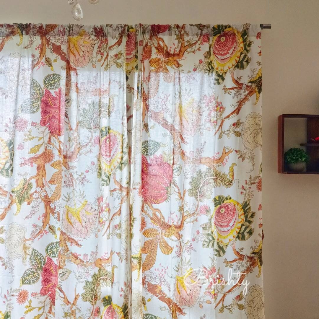 Vintage Style Floral off White Cottage Curtains, Bold Botanical ...