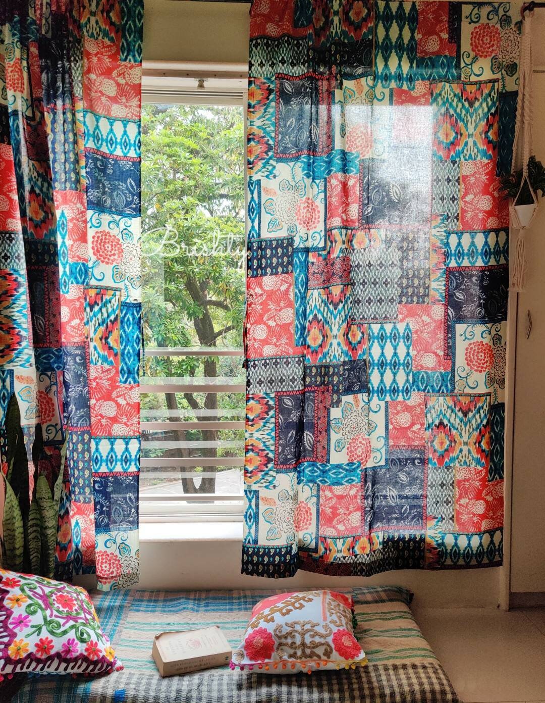 Colorful eclectic boho curtains set of two panels colorful | Etsy