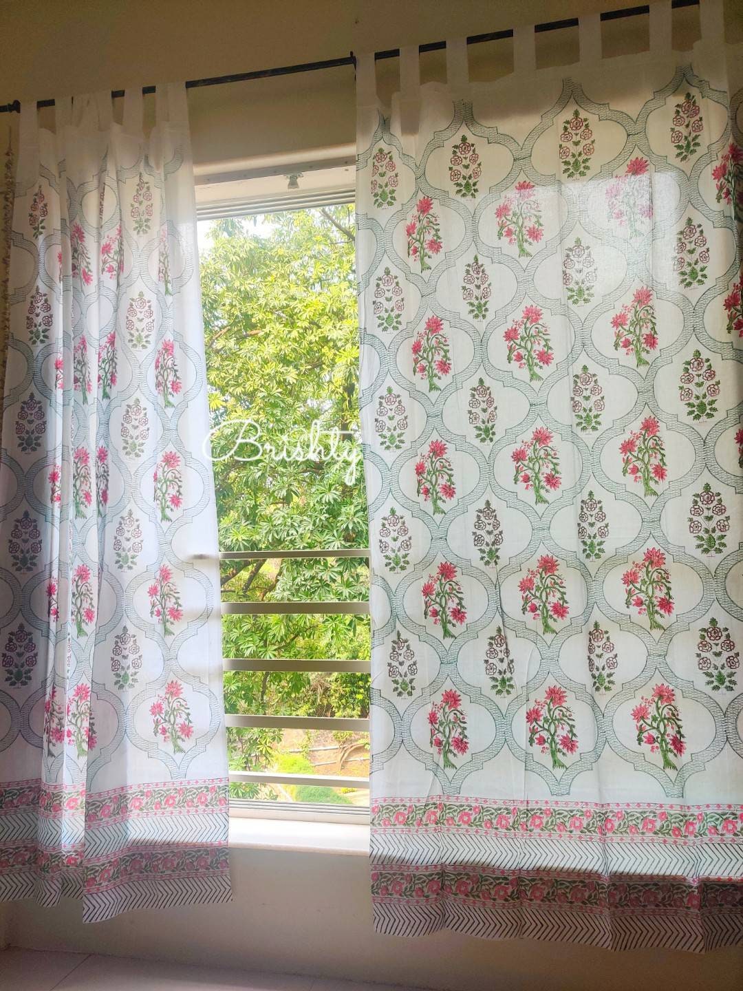 Set of Two Panels Hand Printed Floral Curtains With Border - Etsy