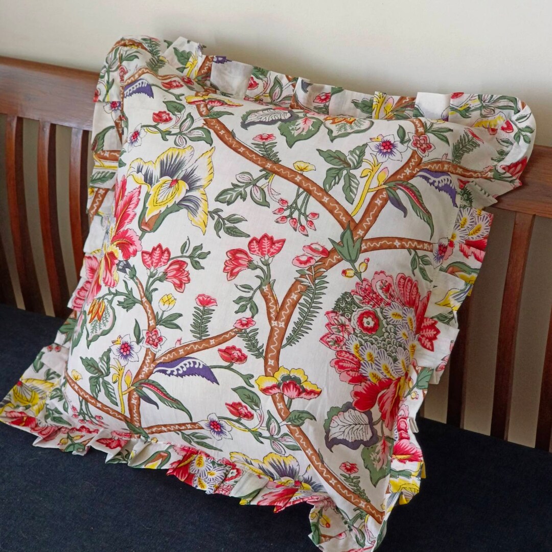 Floral Trail Colorful Pillow Cover, Ruffle Frill Floral Shabby Chic ...