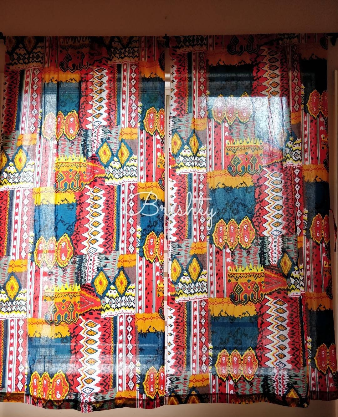 Colorful Bright Red and Navy Eclectic Curtains for Living Room, Bedroom ...