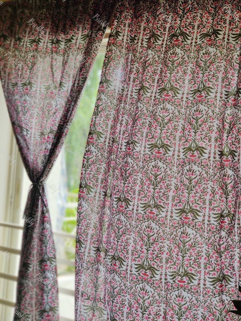 Floral Indian Hand Printed Curtains for Living Room, Bedroom, Kitchen ...