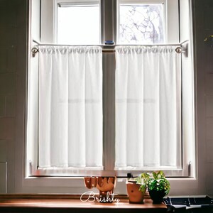 White Voile Cafe Curtains, Kitchen Curtains, White Kitchen Valance, Can ...