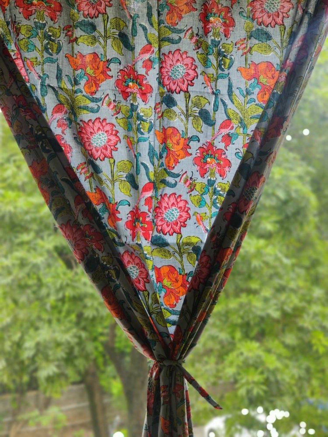 Floral Cottage Curtain With Bright Colorful Flowers, Semi Sheer Floral ...