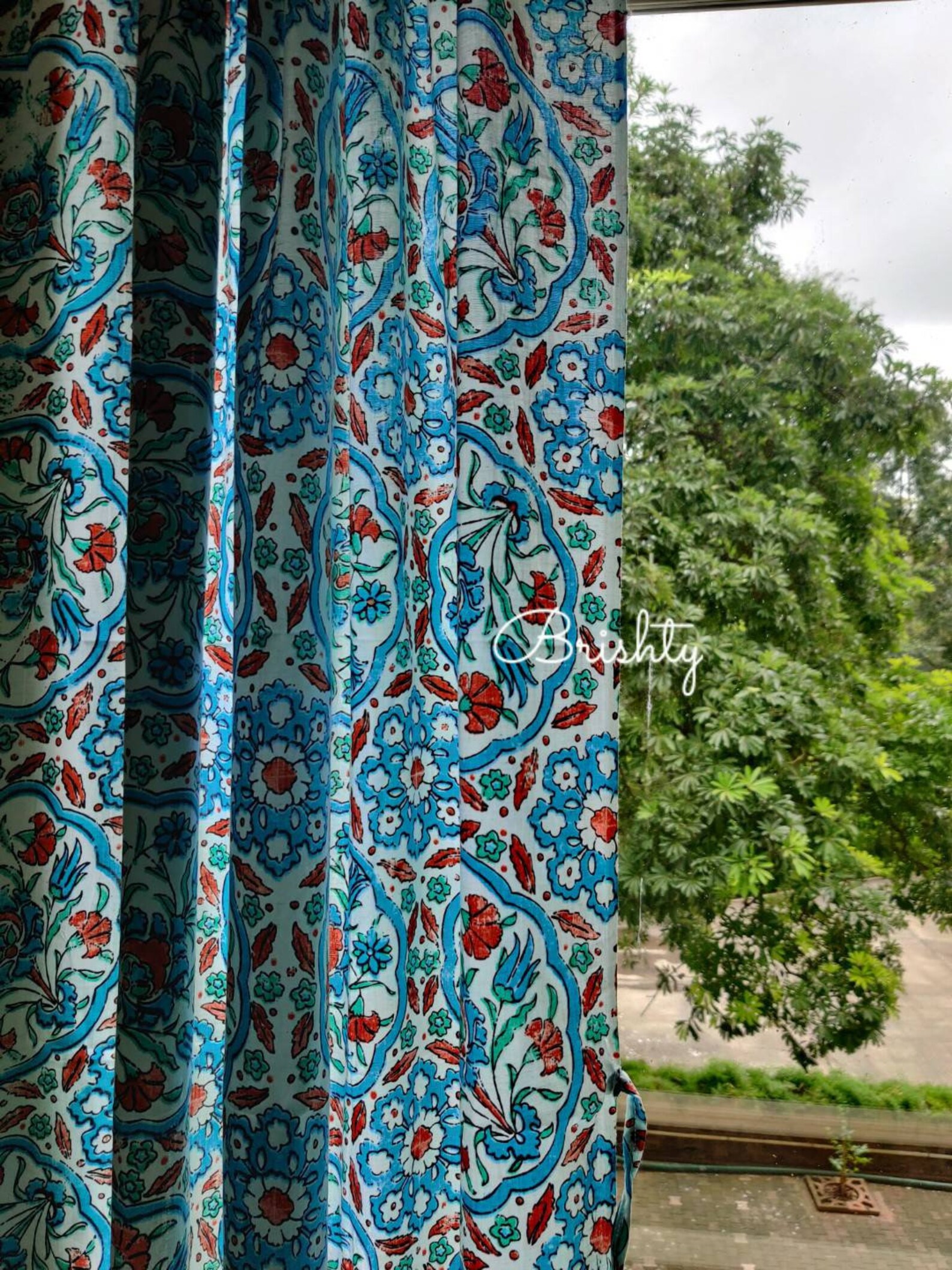 Blue Moroccan Tile Pattern Curtain Panels Bohemian Curtains - Etsy