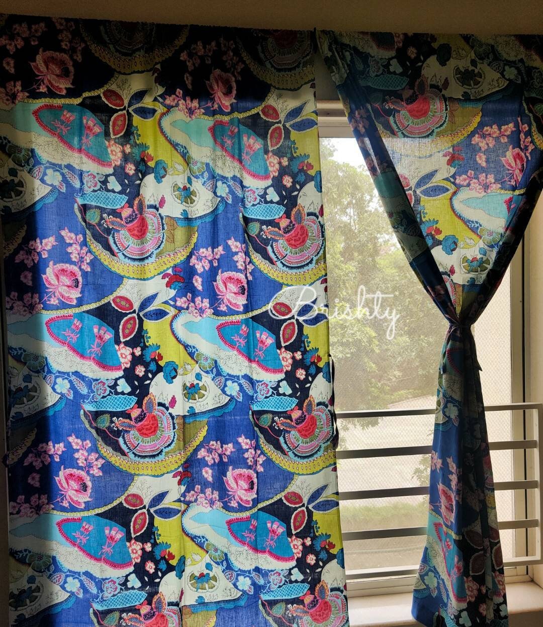 Set of two eclectic bohemian curtains boho floral eclectic | Etsy