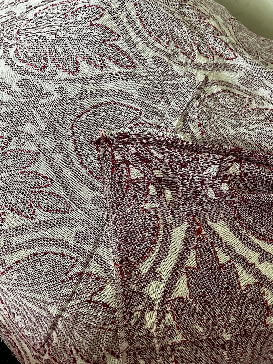 Cutwork Cotton Jacquard Fabric With Kantha Stitch Detailing, Hand Woven ...