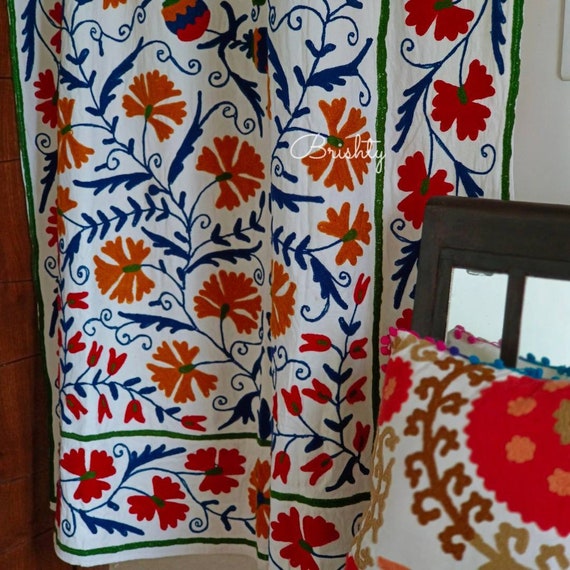 Crewel Embroidered Curtains Boho Hand Embroidered Drapes - Etsy