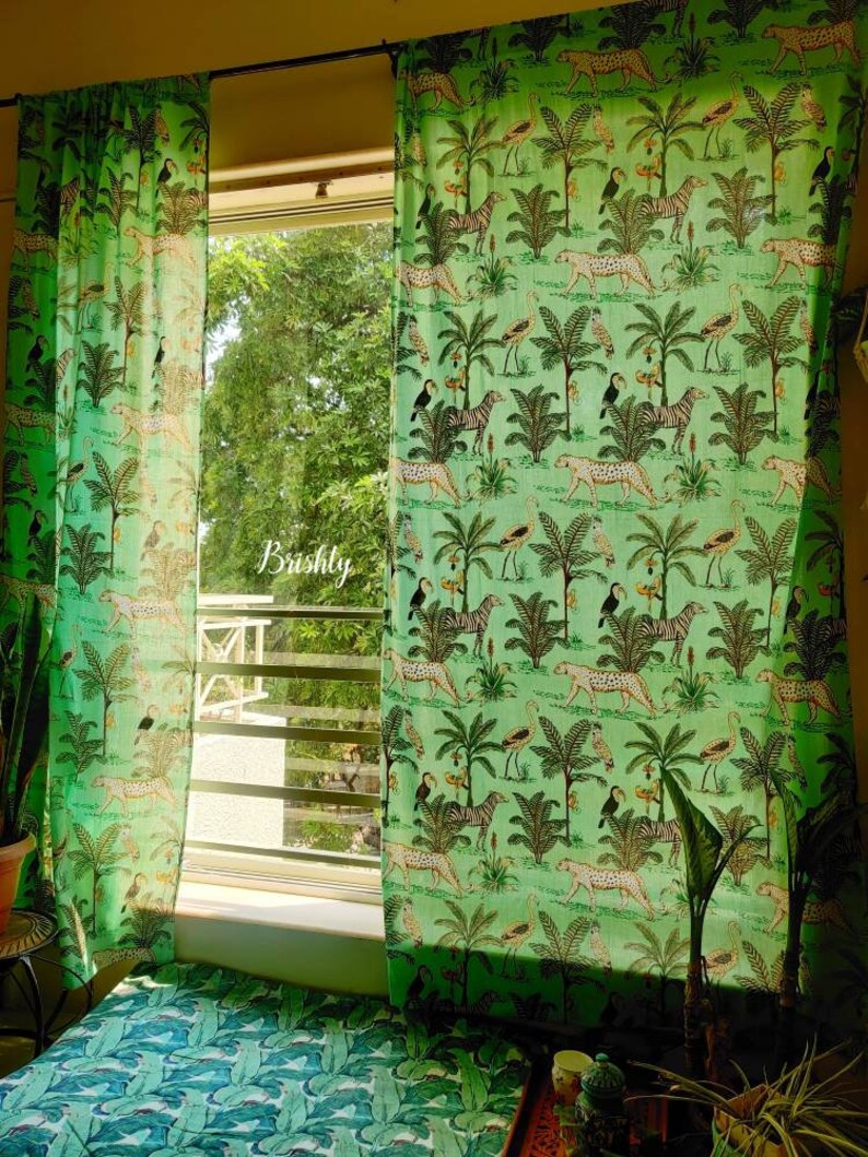 Tropical Rainforest Boho Curtains, Jungle Boho Curtain Panels, Leopard ...