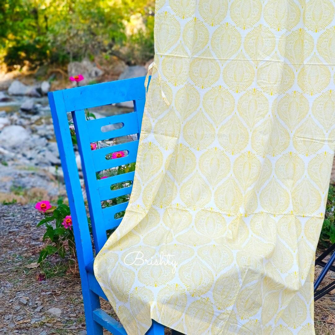 Sunshine Yellow Curtain Panel, Hand Printed Indian Curtain, Yellow ...
