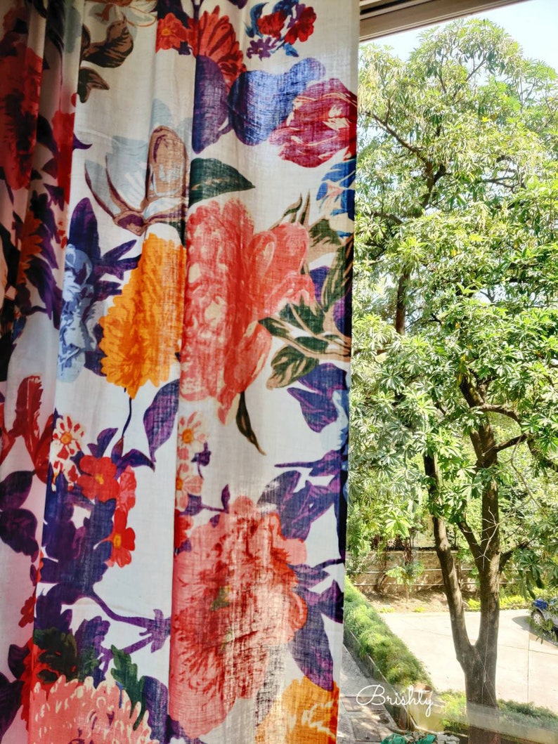 Colorful Floral Curtains With Big Bold Flowers, Cottage Style Semi ...