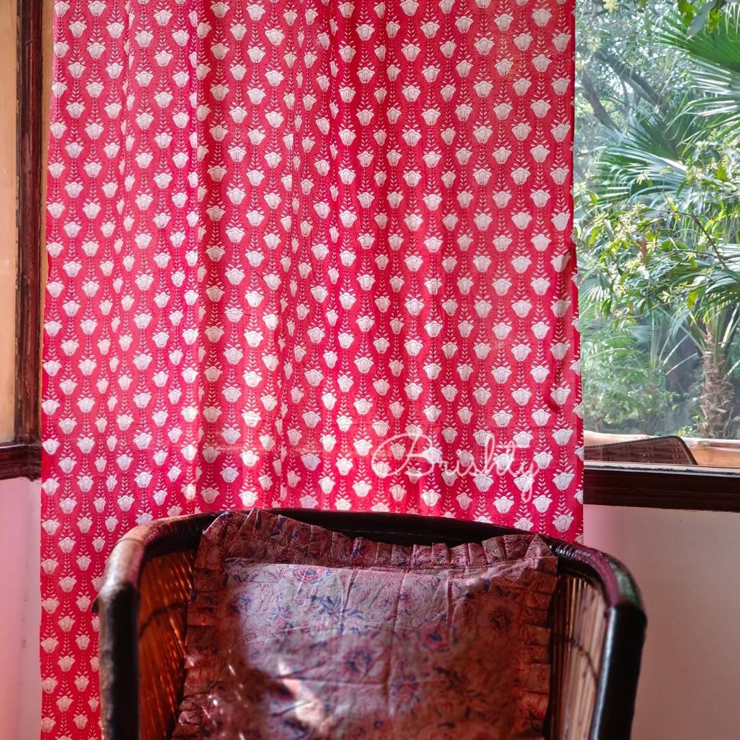 Floral Cottage Vintage Style Red Curtain Panels, Custom Made Curtains ...