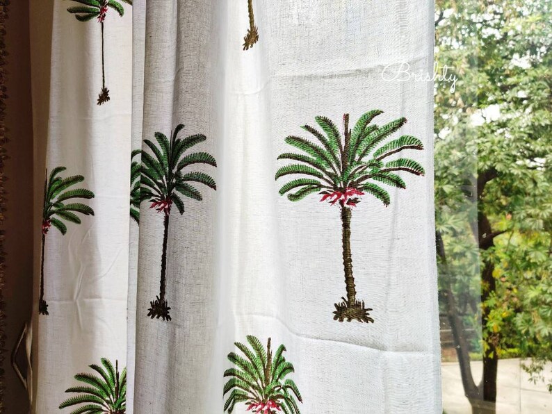 Tropical Palm Tree Curtains, Coastal Beach Decor, Set of Two - Etsy