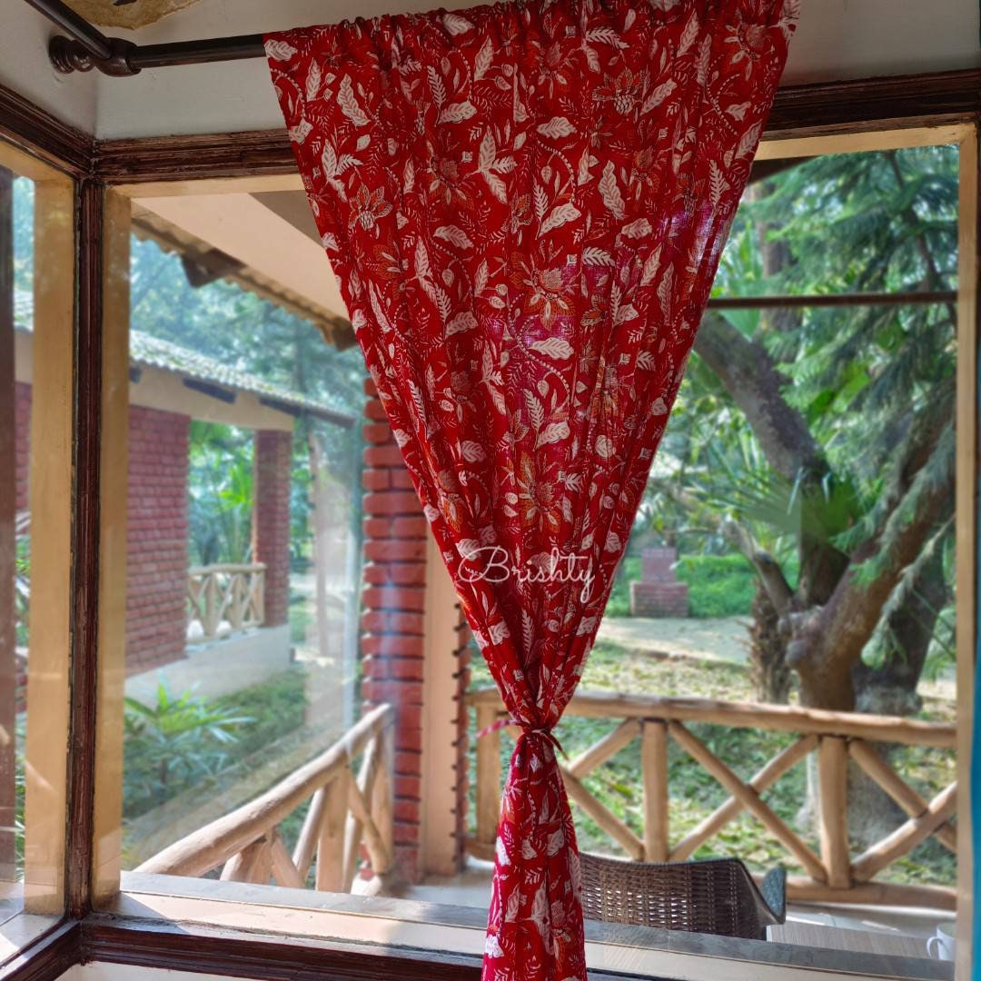 Floral Cottage Vintage Style Red Curtain Panels, Fall Autumn Red ...