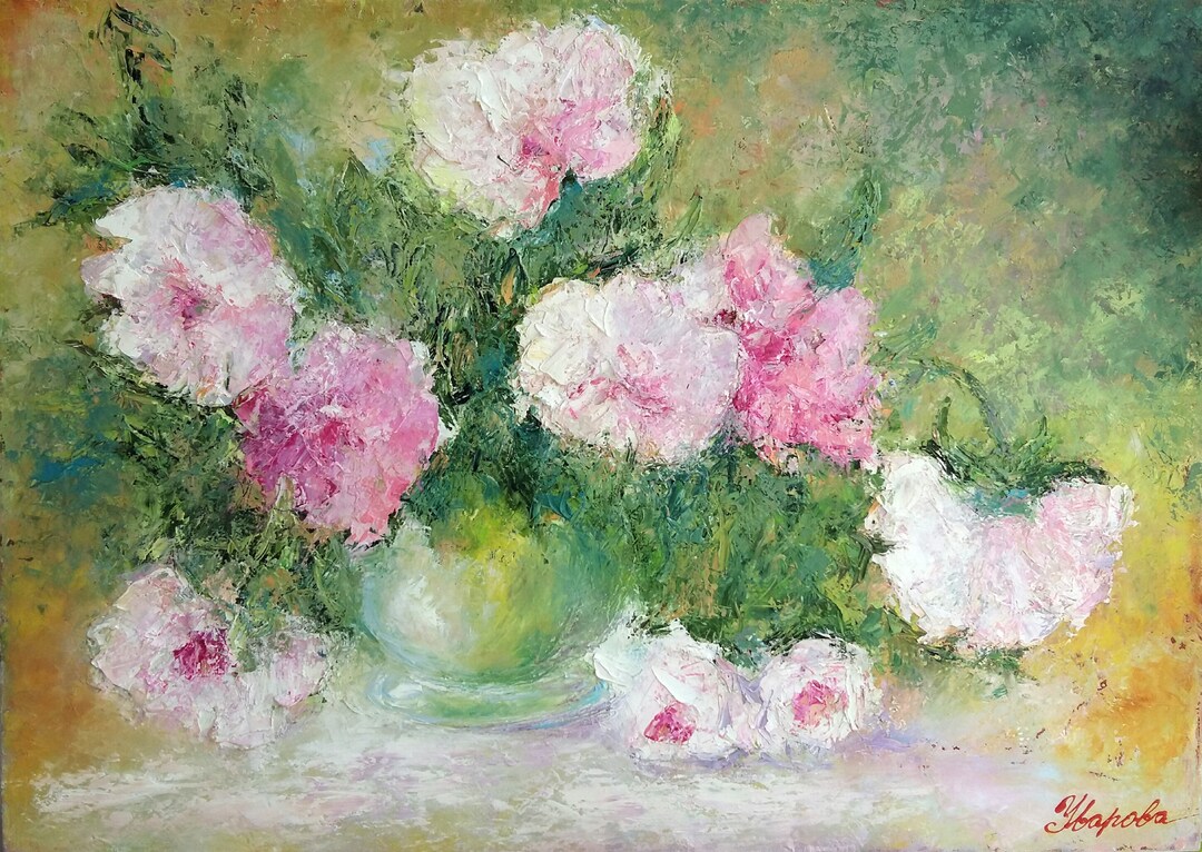 Green Abstract Paintings Spring Peonies - Etsy
