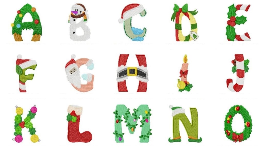 CHRISTMAS ALPHABET - 26 Designs for 4x4 Hoop, 3.5 Inches High Instant ...