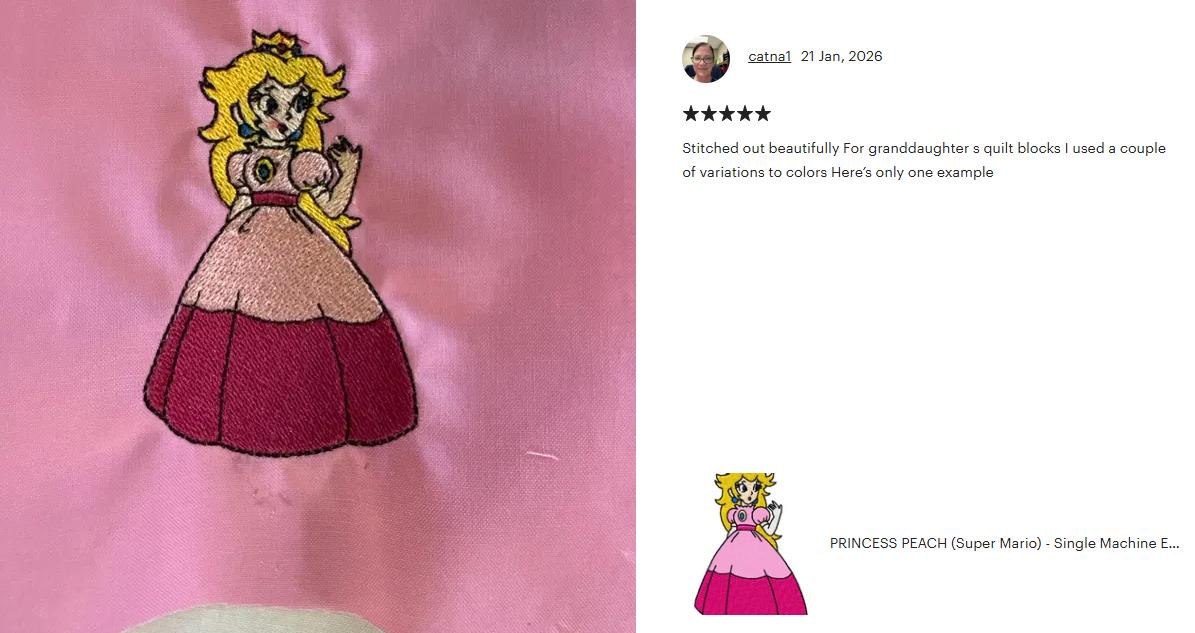 PRINCESS PEACH (super Mario) - Single Machine Embroidery Design for 4x4 ...