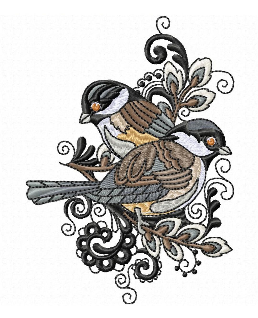 CHICKADEES TOO - Single Machine Embroidery Design for 5x7" Hoop in 8 ...
